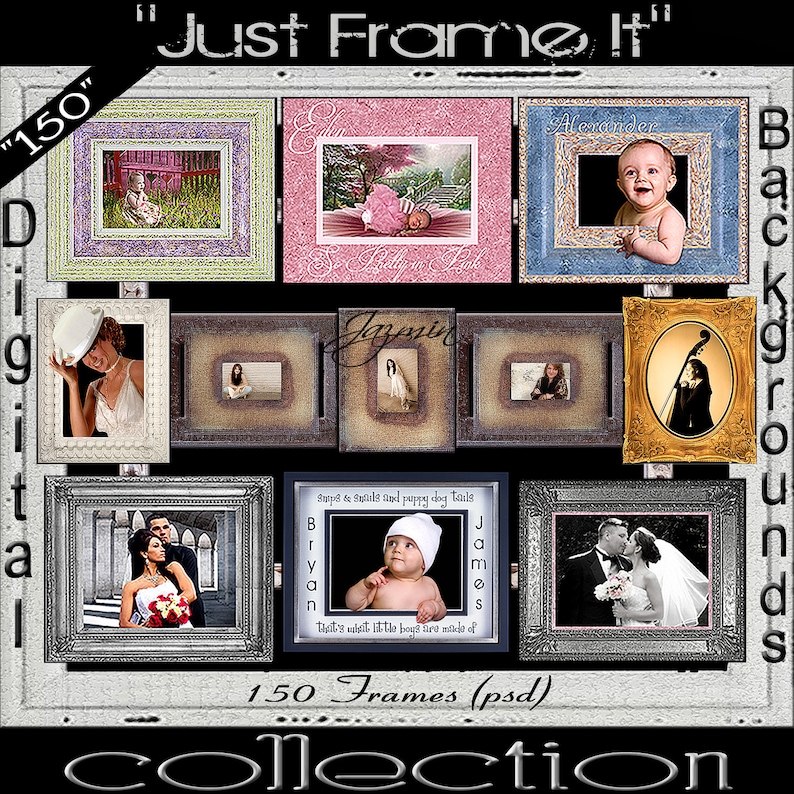 150 Digital Photo Frames Photo Overlays Photoshop Borders Scrapbook ...