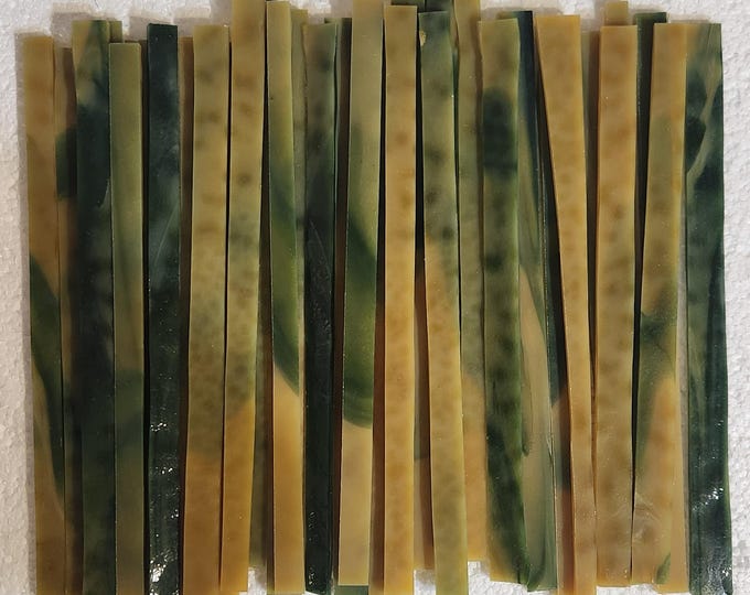 GREEN / AMBER Vintage (b8-gav) ONE Pound Glass Strips for Stained Glass ...