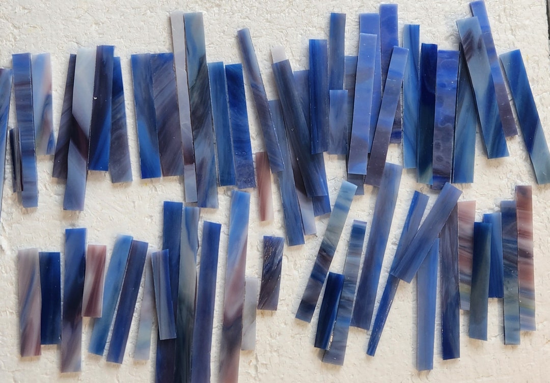 BLUE / PURPLE Mixed Short STRIPS of Glass b42-bpm One Pound for Stained ...
