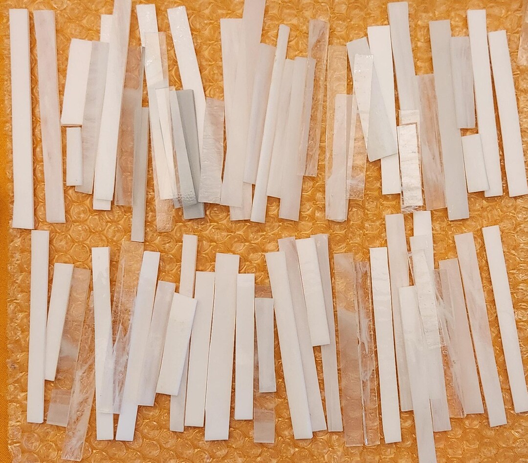 WHITE Mix Short Strips (b50-wms) Strips of Glass ONE Pound for Stained ...