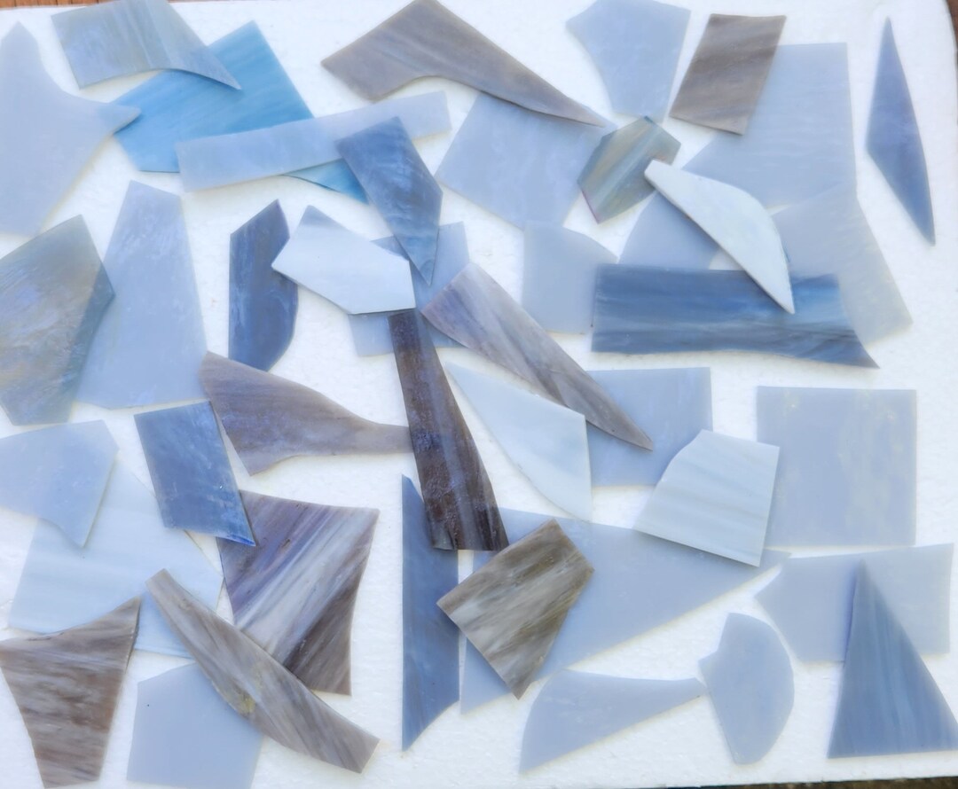 GRAY OPAL Mix (b27-go) Medium / Large Sized Scrap Glass 1-1/2 Pounds ...
