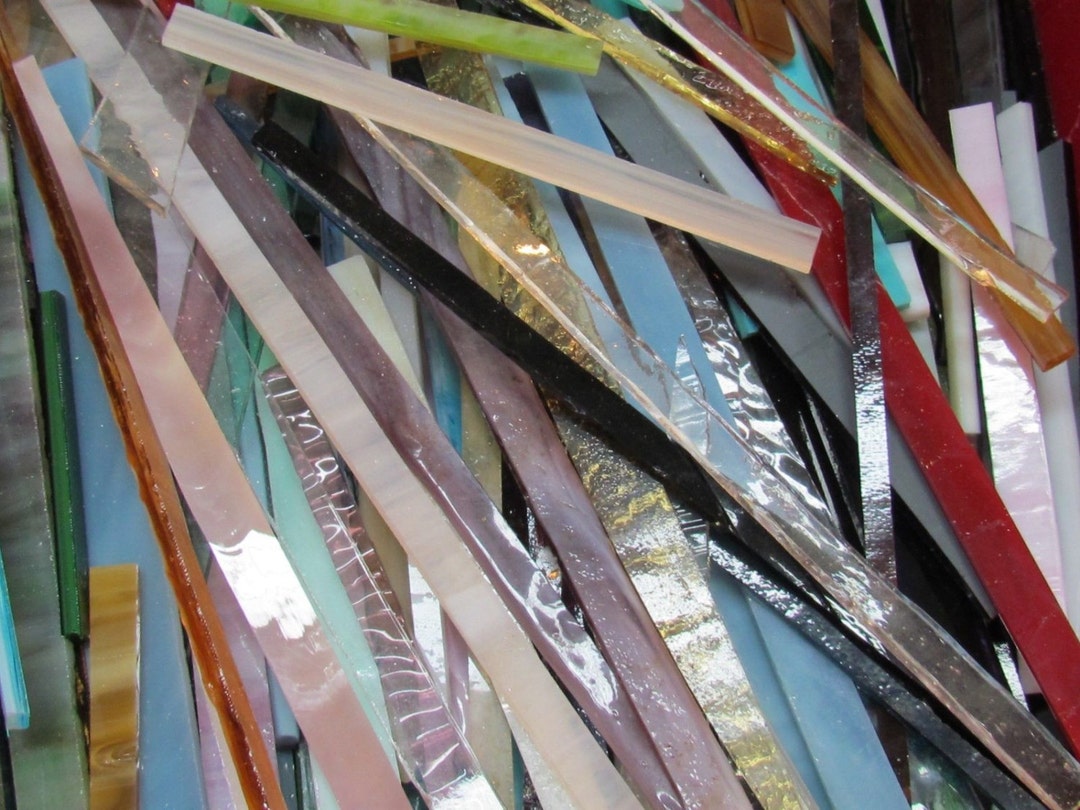 STRIPS of Mixed Glass ONE POUND for Stained Glass / Mosaics / Glass Art ...