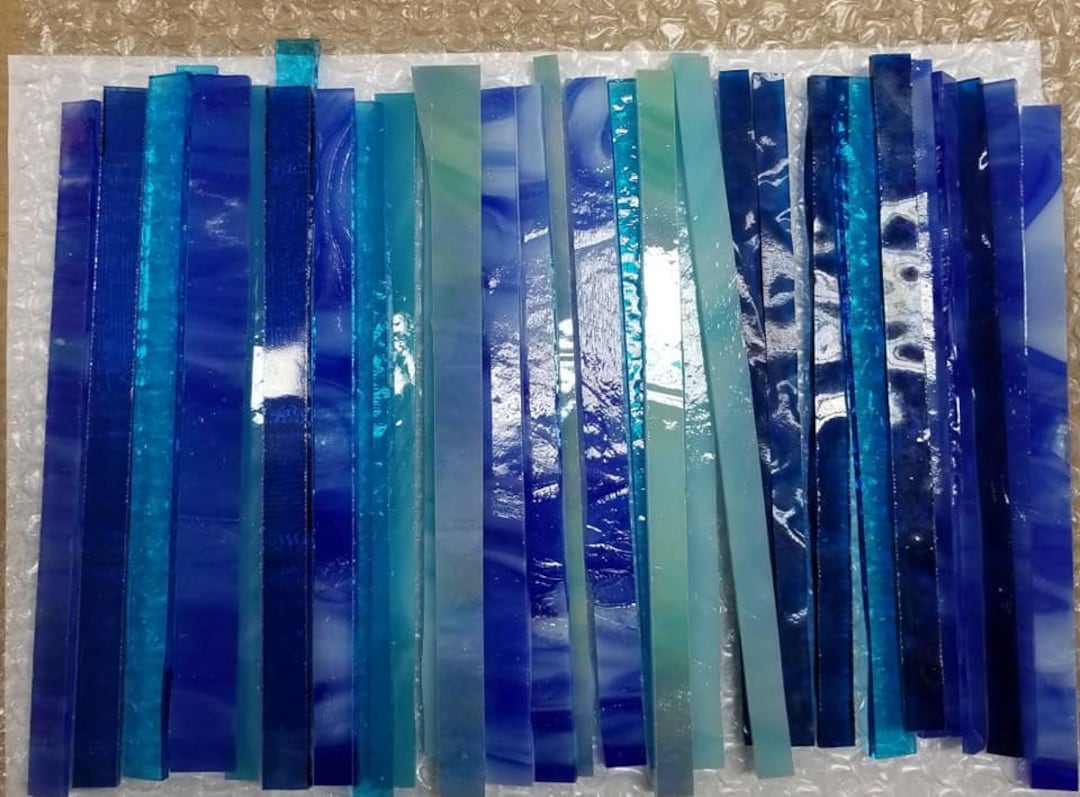 BLUE Mixed Strips of Glass ONE Pound for Stained Glass / Mosaics / Art ...