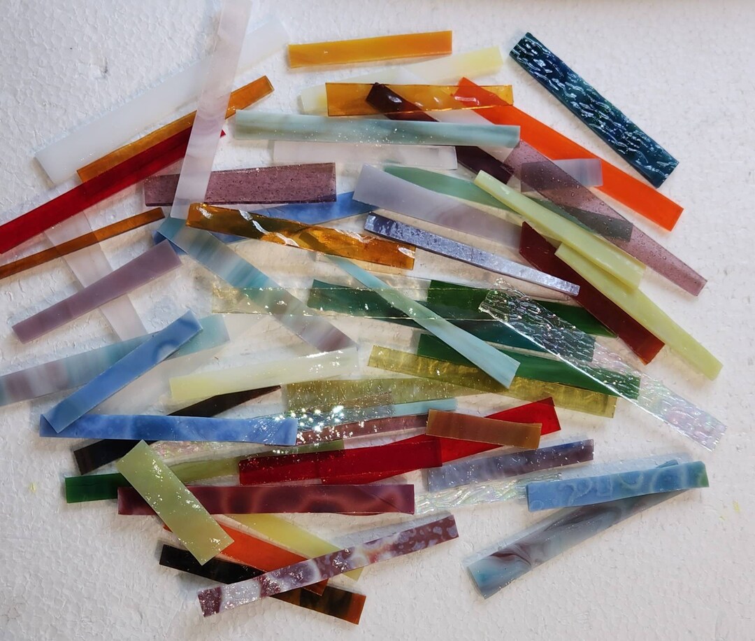 HOT & BRIGHT Mixed Short STRIPS of Glass (b29-hb) One Pound for Stained ...