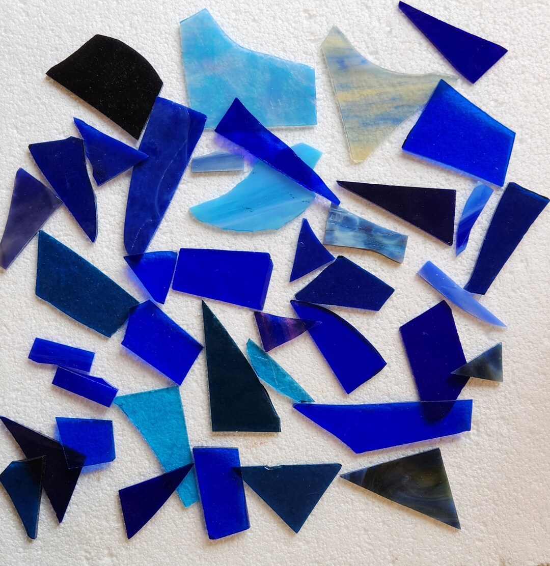 BLUE MEDIUM Scrap (b18-bms) ONE Pound of Glass Scrap for Mosaics ...