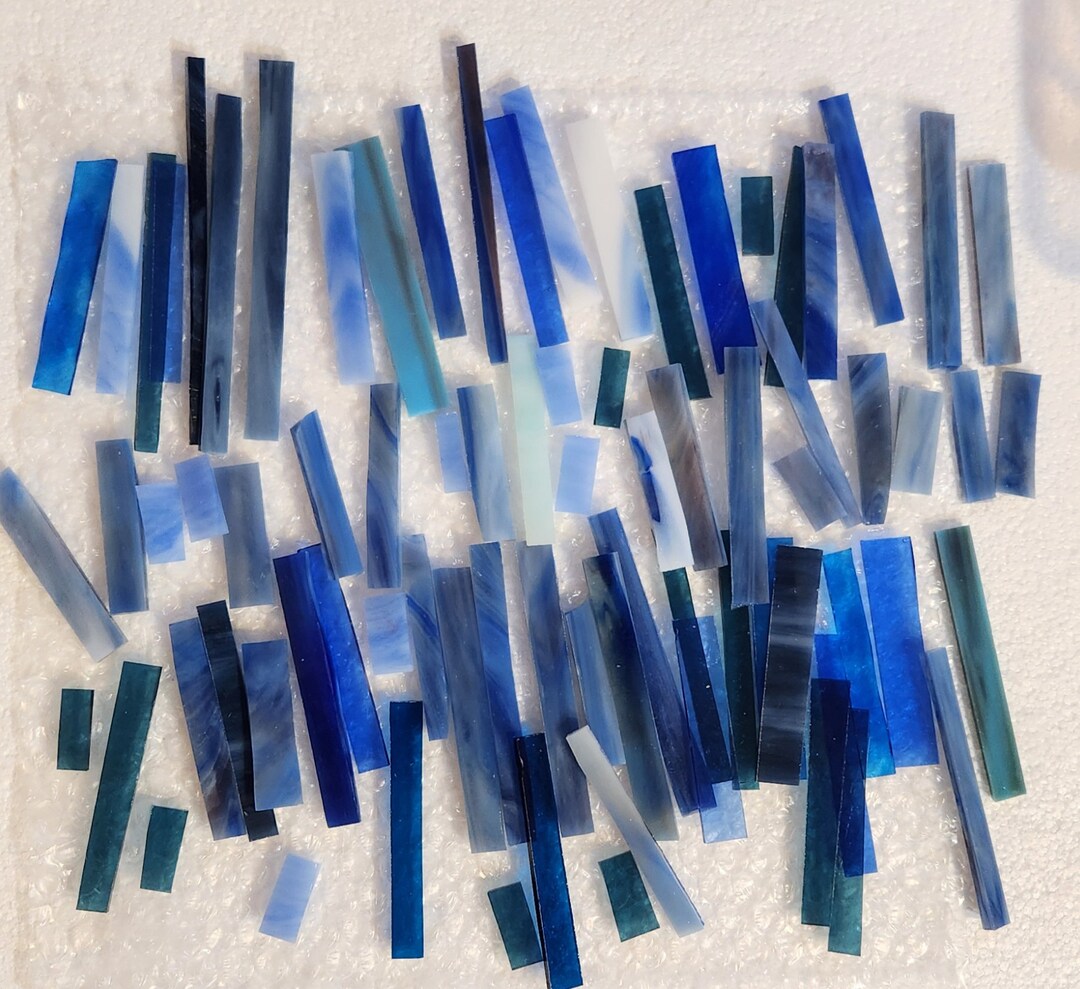 BLUE Short STRIPS of Glass b24-bms One Pound for Stained Glass, Mosaic ...