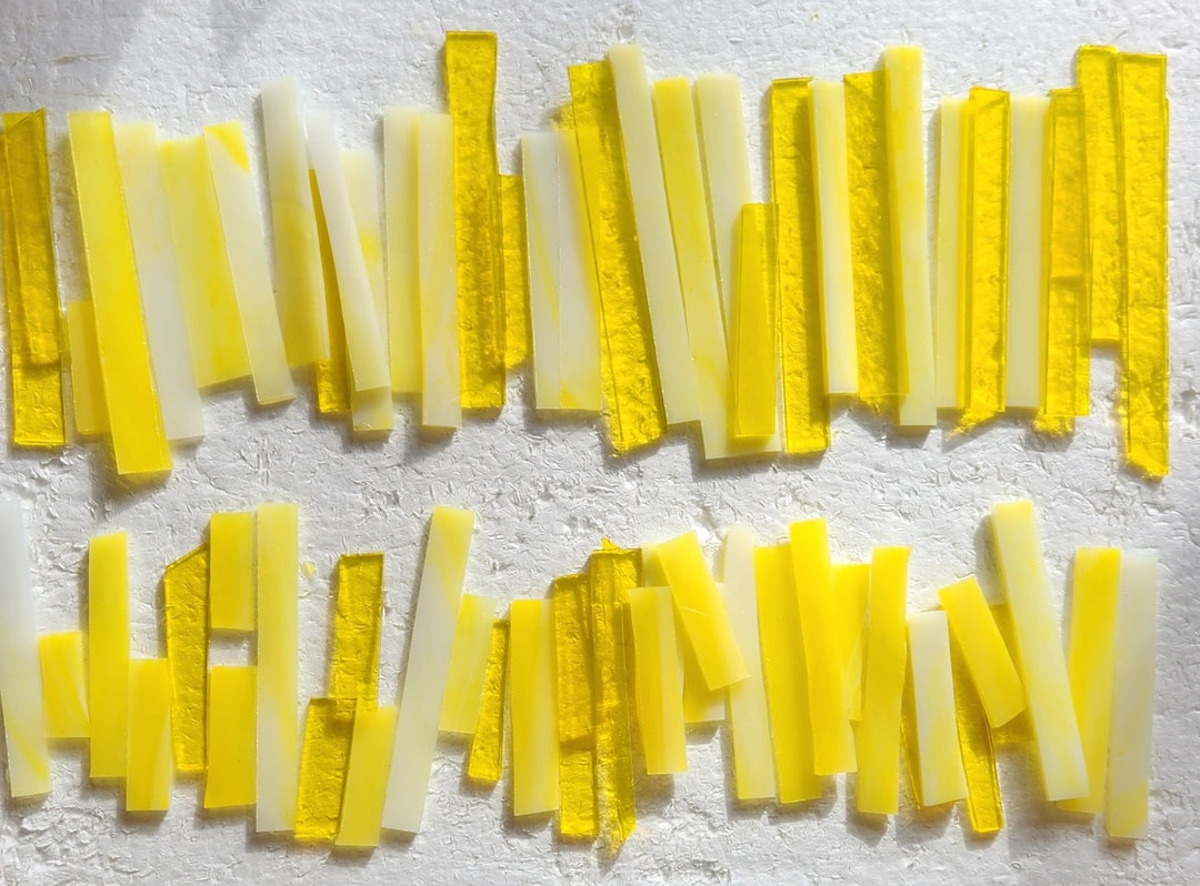 YELLOW MIX Short Strips of Glass (b22-yms) ONE Pound for Stained Glass ...