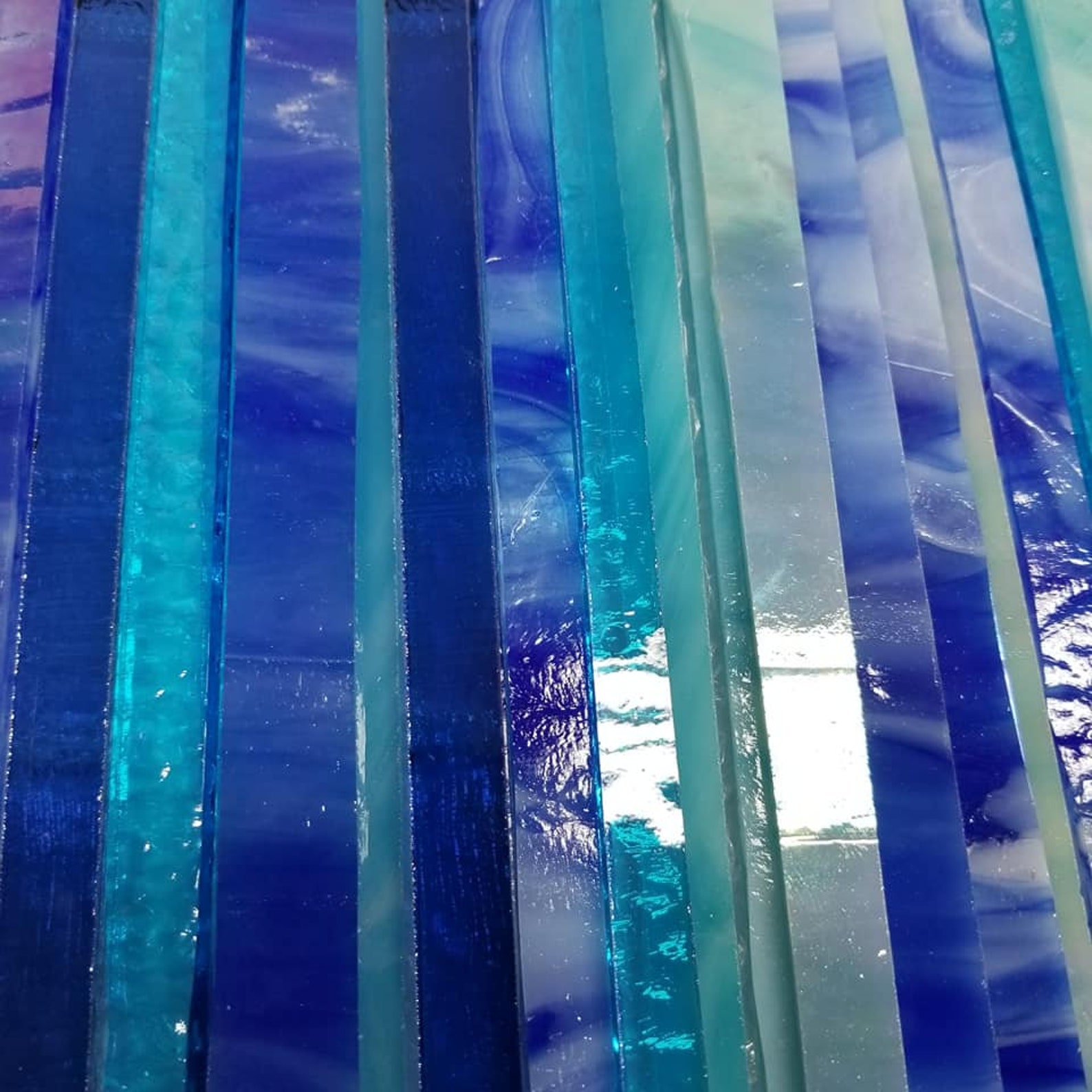 BLUE Mixed Strips of Glass ONE Pound for Stained Glass / Mosaics / Art ...