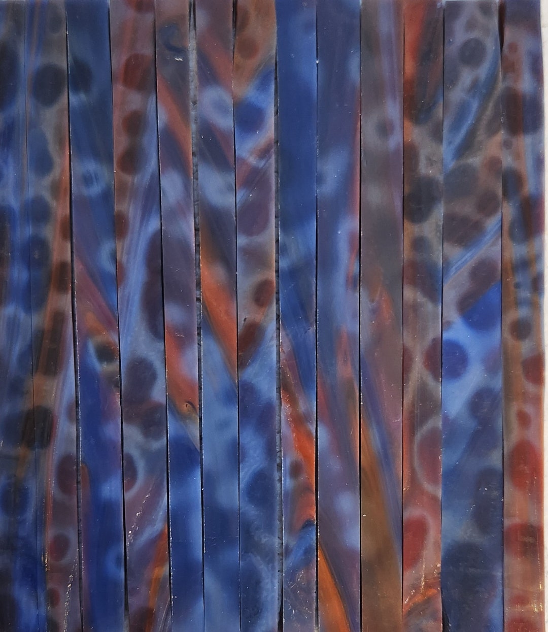 BLUE With ORANGE Mottled (b6-bom) HALF Pound Strips of Glass for ...