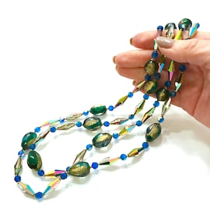 Double Strand Vitrail Watermelon Crystal Necklace Large Mottled Green ...