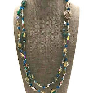 Double Strand Vitrail Watermelon Crystal Necklace Large Mottled Green ...