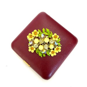 Signed Selini Floral Brooch Enameled Flowers Leaves Crystals Art Glass ...