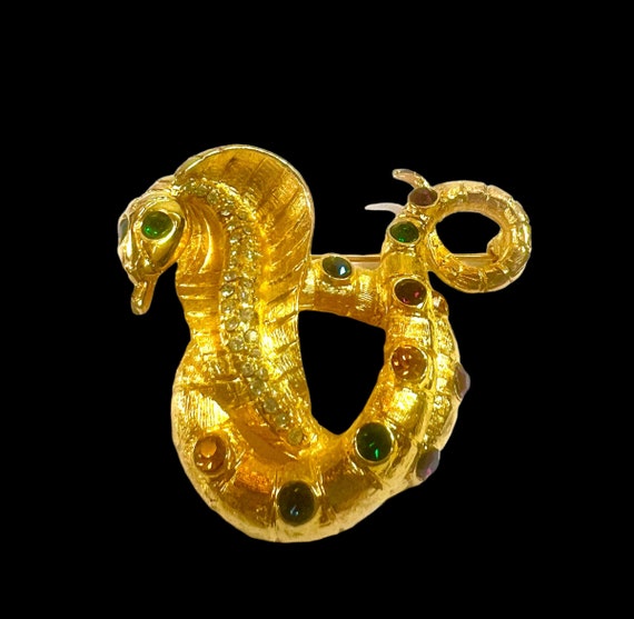 Rare Alexis Kirk King Cobra Brooch Multi-Color Rhines… - Gem