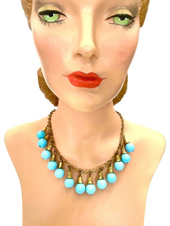 Art Deco Robin Egg Blue Czech Glass Dangle Necklace B… Gem