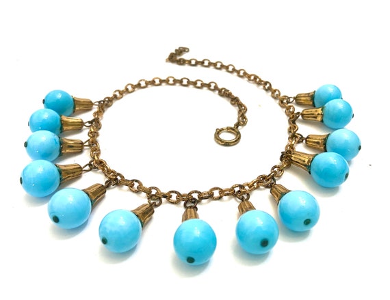 Art Deco Robin Egg Blue Czech Glass Dangle Necklace B… Gem