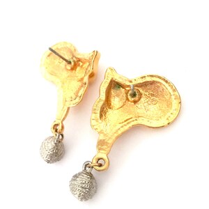 Kitty Cat Earrings, Gold Tone Repousse Cats, Silver Tone Ball of Yarn ...