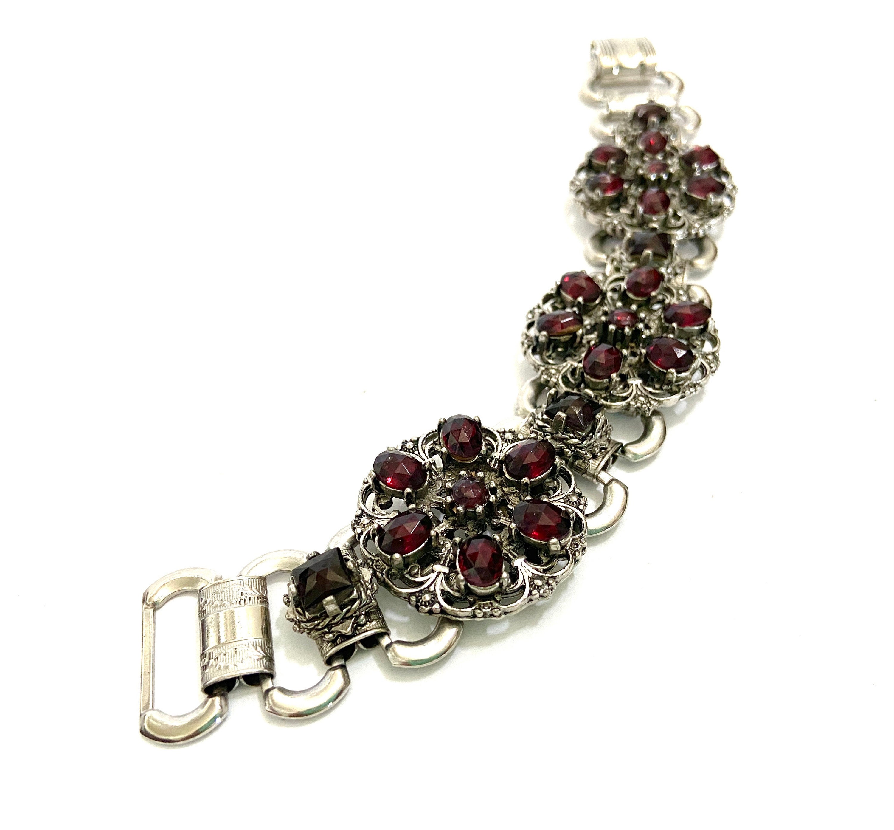 Red Glass Rhinestone Link Bracelet Deep Garnet Red Stones - Etsy UK