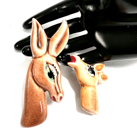 Whimsical Elzac Ceramic Deer Brooches 1940s Dime Stor… - Gem
