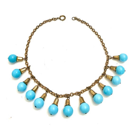 Art Deco Robin Egg Blue Czech Glass Dangle Necklace B… Gem