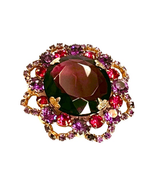 Purple and Pink Fuchsia Rhinestone Brooch Huge Facete… - Gem