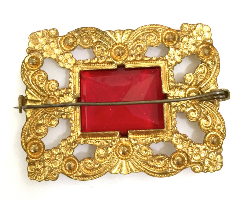 Art Deco Era Brooch Ornate Embossing Gold Tone Metal Setting - Etsy