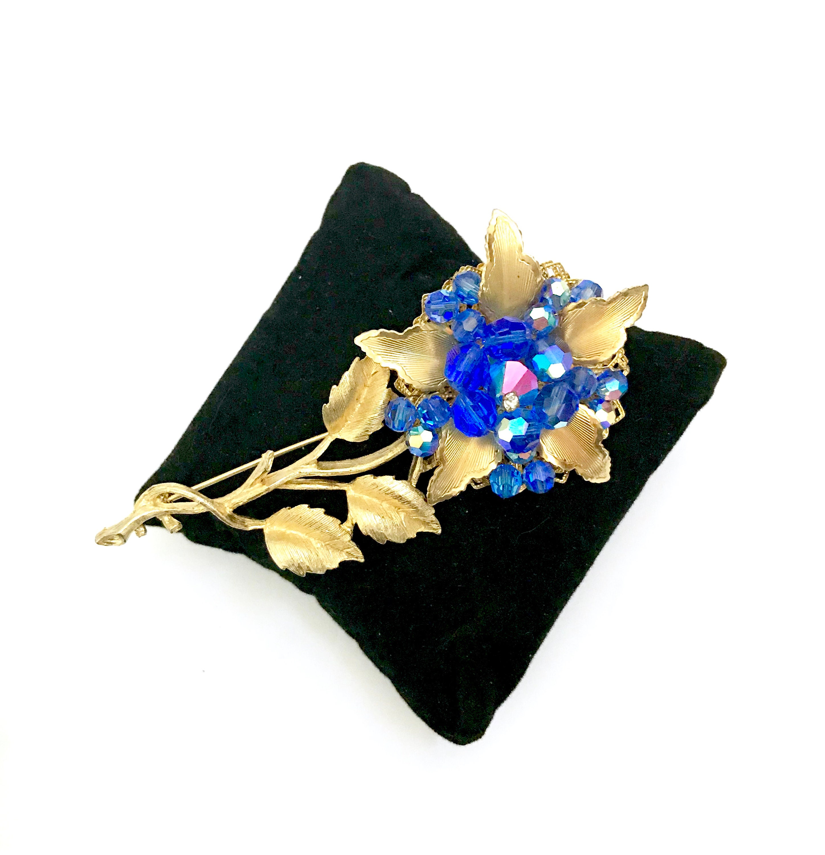 Huge Blue Flower Brooch Textured Gold Tone Vitrail Blue | Etsy