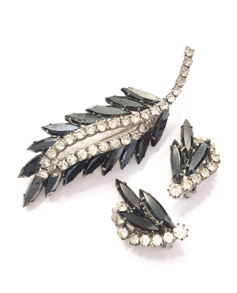 Juliana Style Rhinestone Demi Brooch & Earring Set Hematite | Etsy