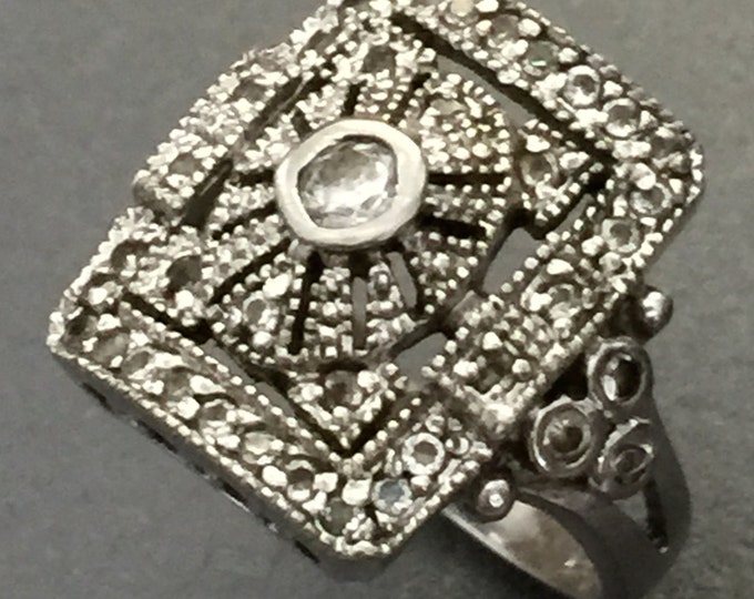 Art Deco Style SS Ring, Vintage Cocktail Ring, Marcasite Sterling ...