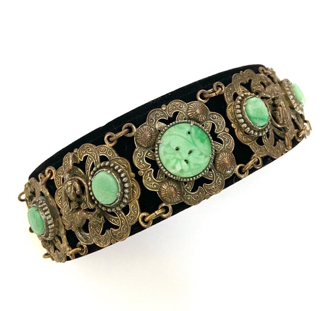 Neiger Art Deco Chinoiserie Bracelet Jade Molded Art Glass Neiger Asian ...
