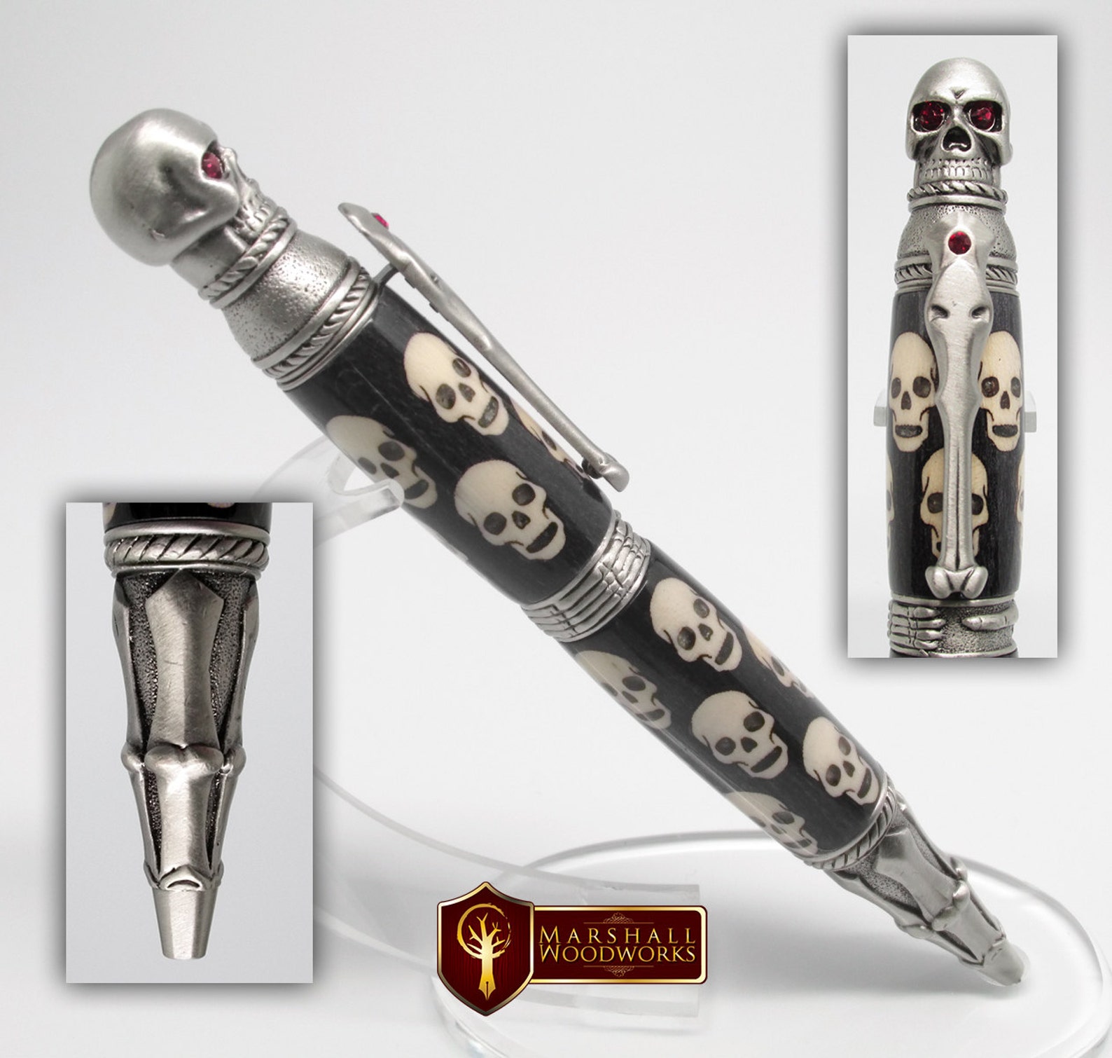 Skull Pen With Inlaid Skull and Bones Wood Pen - Etsy