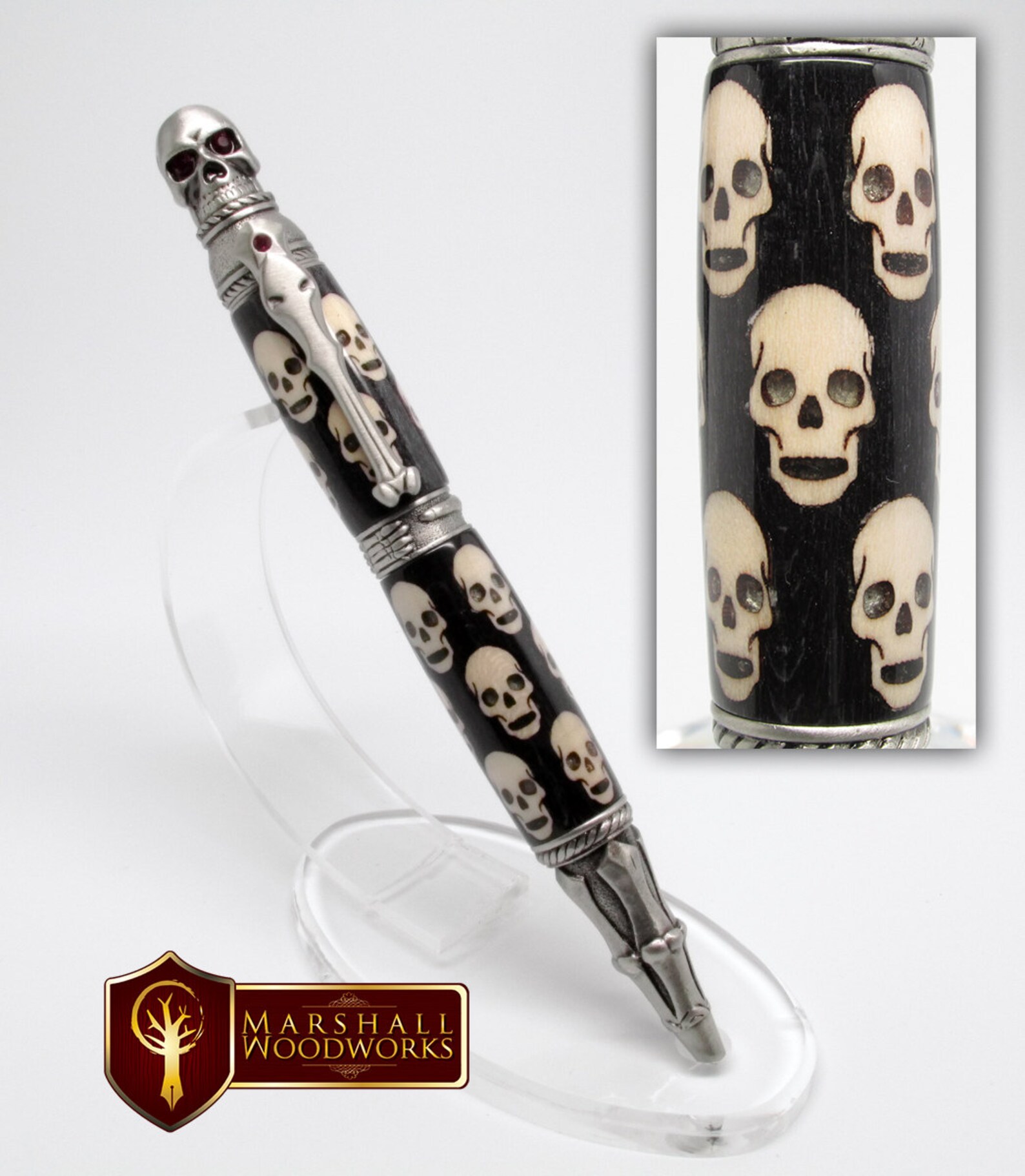 Skull Pen With Inlaid Skull and Bones Wood Pen - Etsy