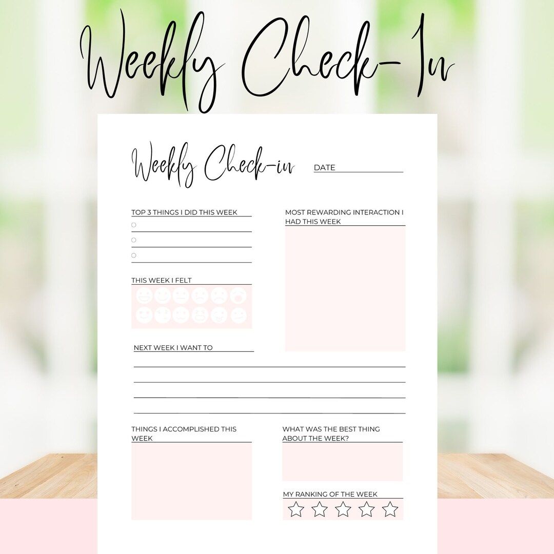 Pink Self-love Check-in, Self Check, Weekly Check-in, Weekly Planner ...