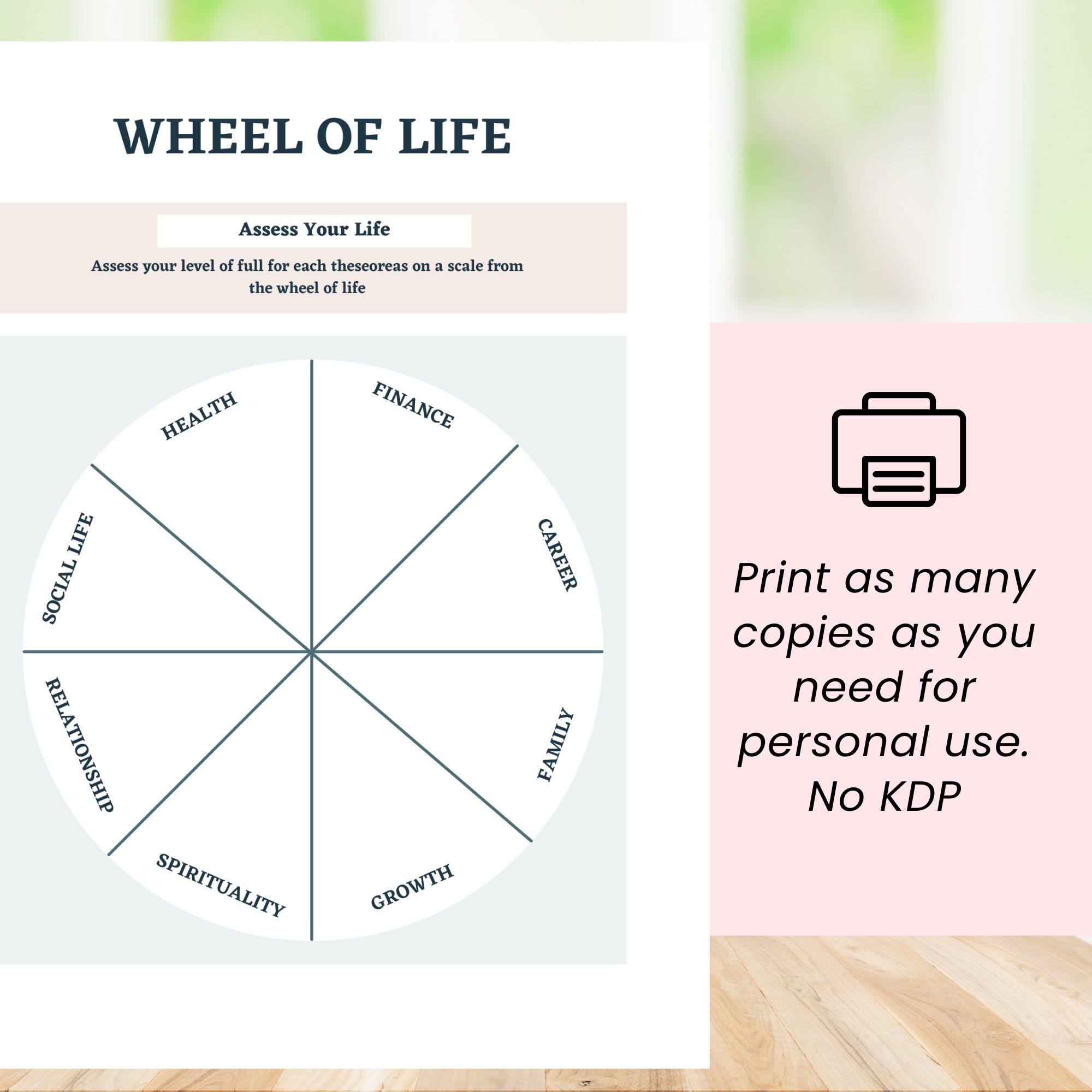 Wheel of Life Worksheet Template, Wheel of Life Printable Planner ...