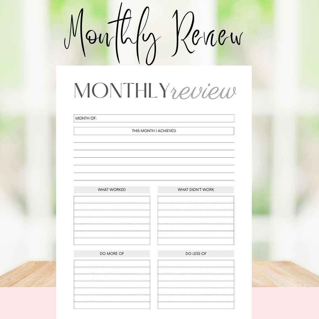 Elegant Monthly Check In, Self Check, Monthly Review, Monthly Planner ...