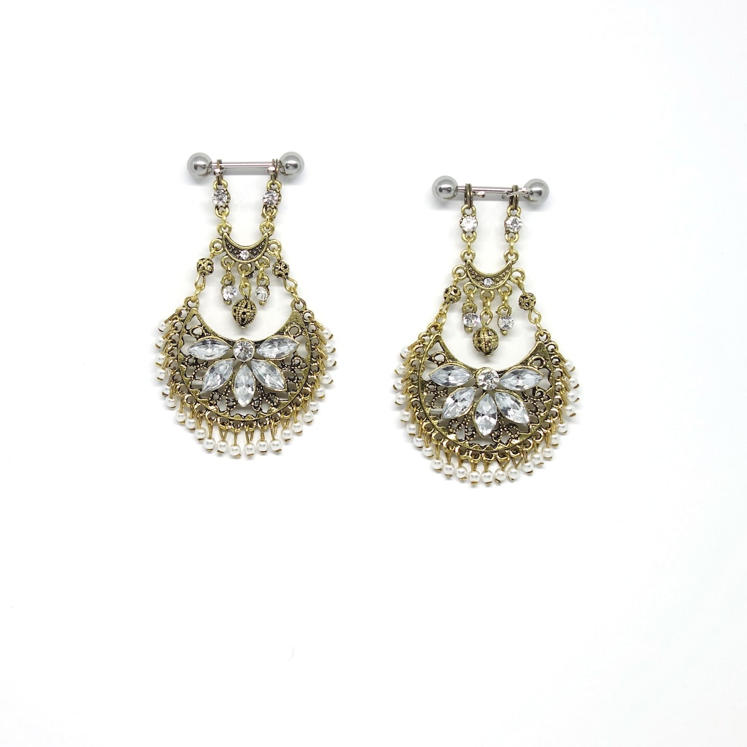 Pierced Nipple Jewelry Nipple Shields Nipple Charms Rhinestone Bronze ...