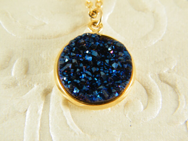 Collier en or Druzy, pendentif en pierre bleue, collier rempli d'or de ...