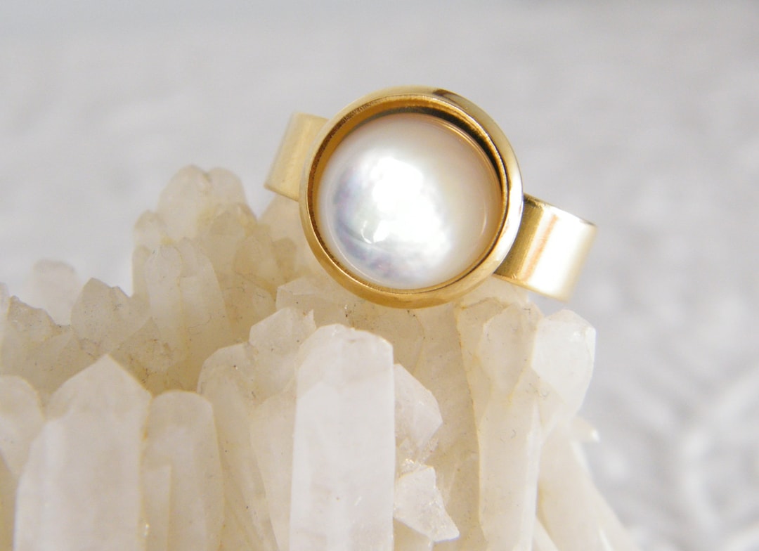 Shell Gold Ring, White Sea Shell Ring, Adjustable Ring, Bride Ring ...