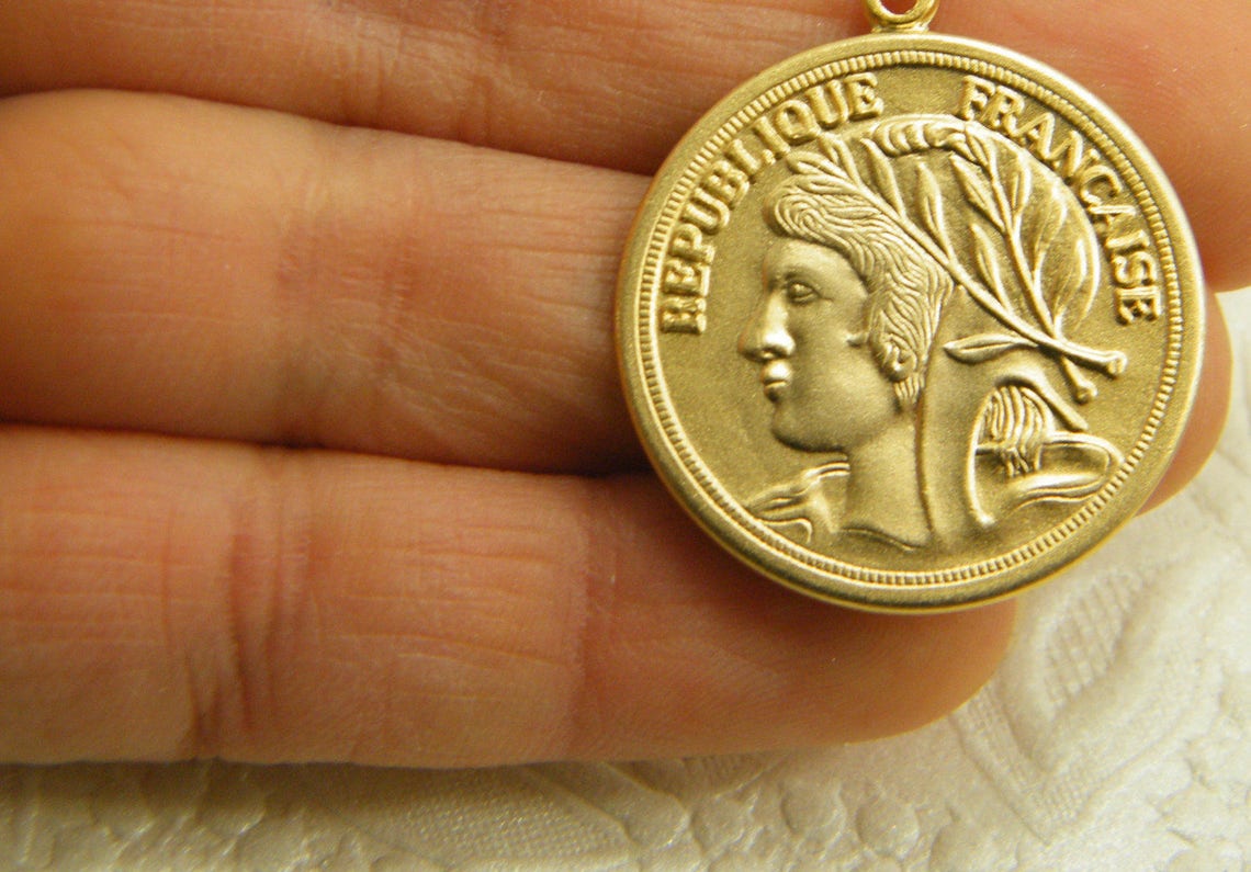 Gold Coin Necklace, Gold Plated Coin Pendant, Vintage Style Pendant ...