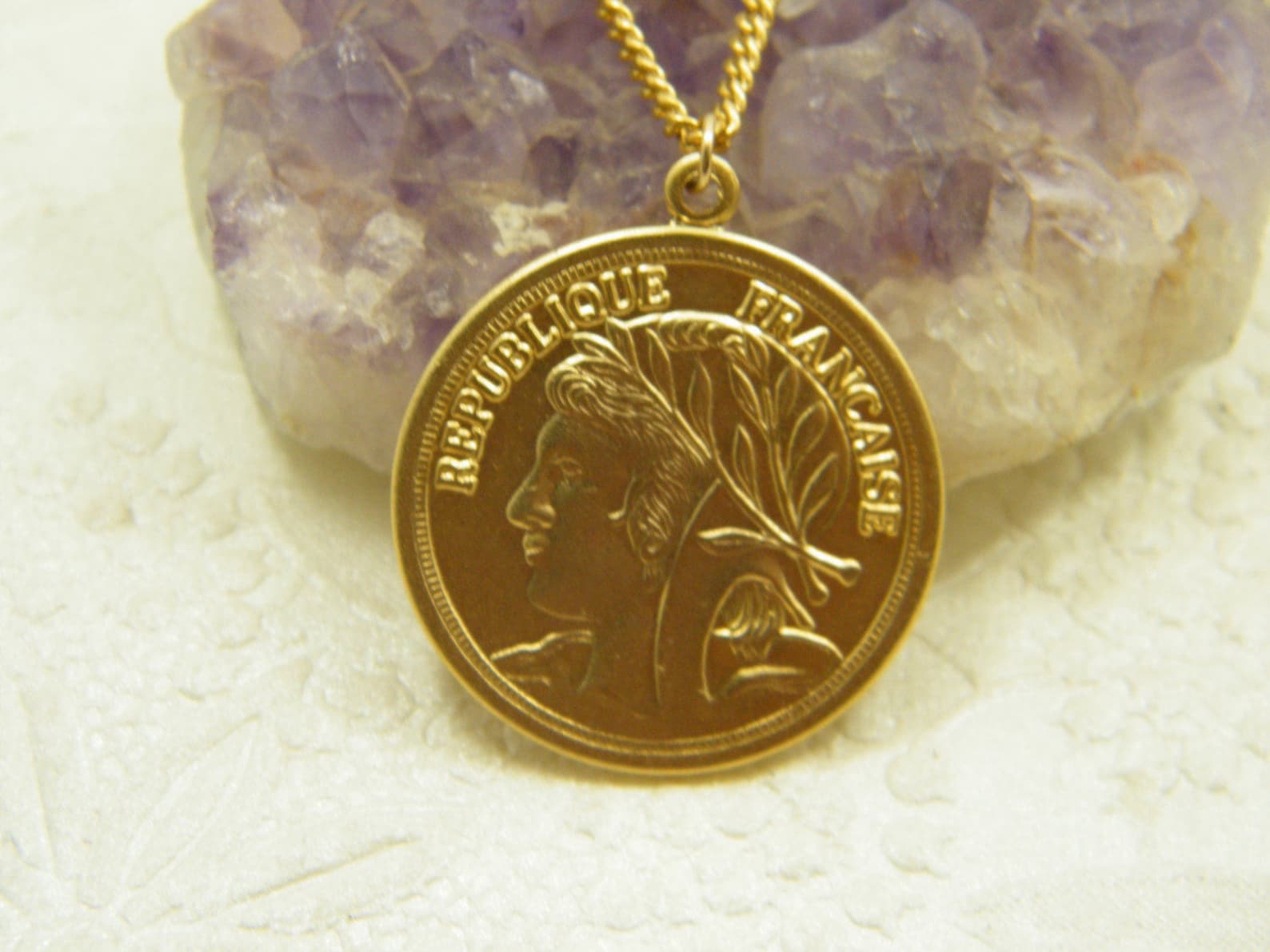 Gold Coin Necklace, Gold Plated Coin Pendant, Vintage Style Pendant ...