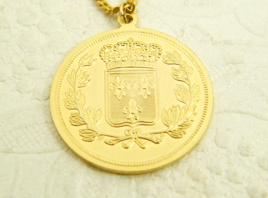 Gold Coin Necklace, Gold Plated Coin Pendant, Vintage Style Pendant ...