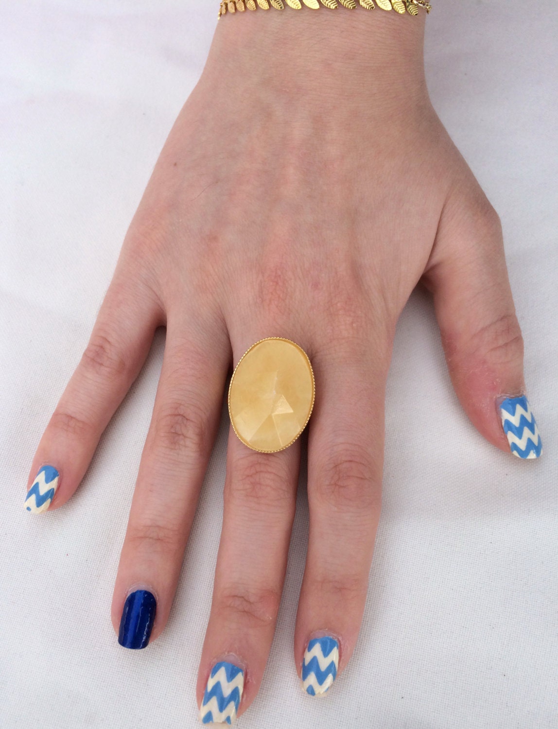 Yellow Stone Ring Calcite Stone Ring Cocktail Ring Gold - Etsy