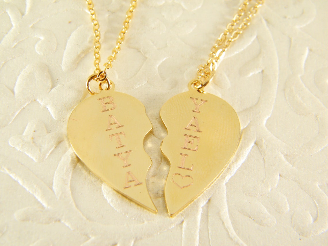 Gold Broken 2 Heart Necklaces Personalized Name Valentine's Gift - Etsy