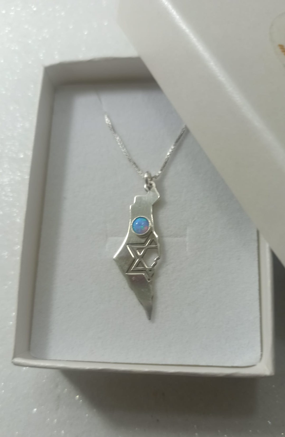 Israel Map Sterling Silver Necklace, Blue Opal Stone Pendant - Etsy