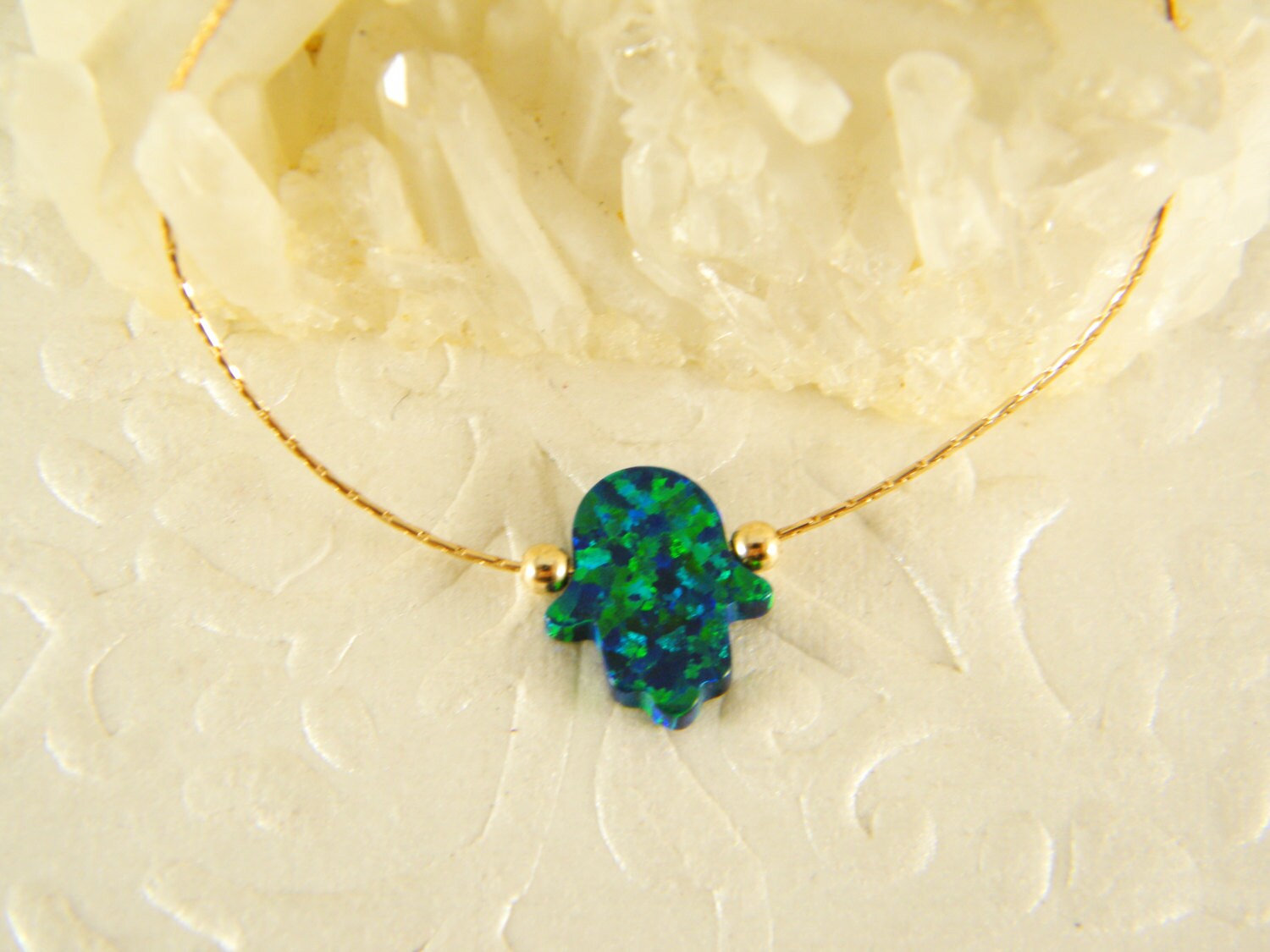 Hamsa Necklace, Blue Opal Hamsa, Gold Filled Necklace, Small Hamsa ...