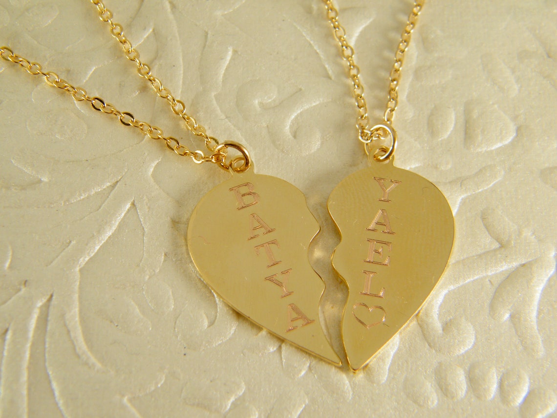 Gold Broken 2 heart necklaces Personalized name | Etsy