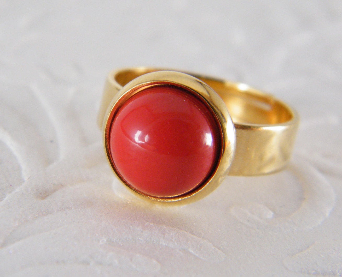 Gold Coral Ring Red Stone Ring Cocktail Ring Statement - Etsy
