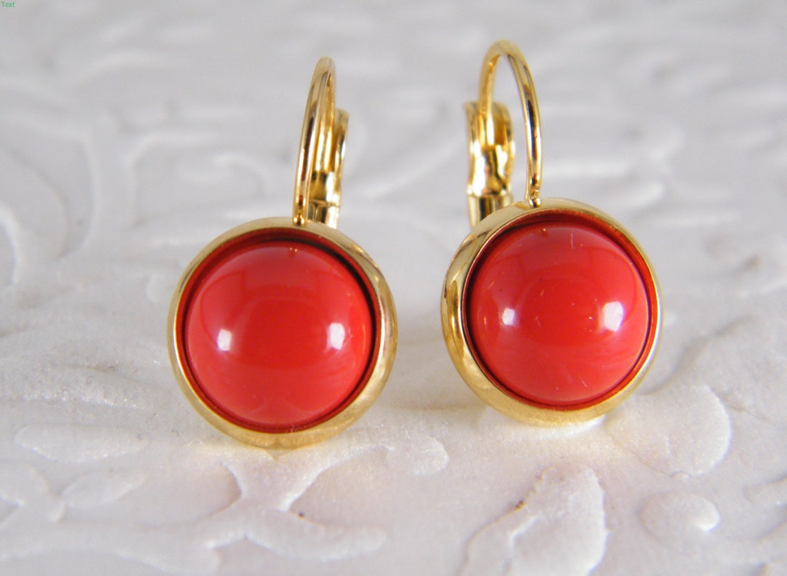 Red Coral Color Gold Earrings - Etsy