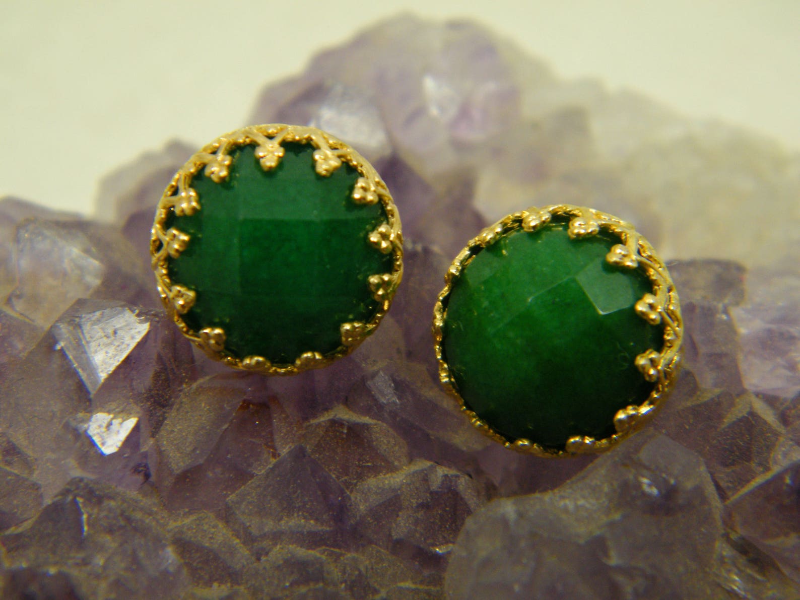 Green Agate Earrings, Gold Stud Earrings, Emerald Color Earrings, Boho ...