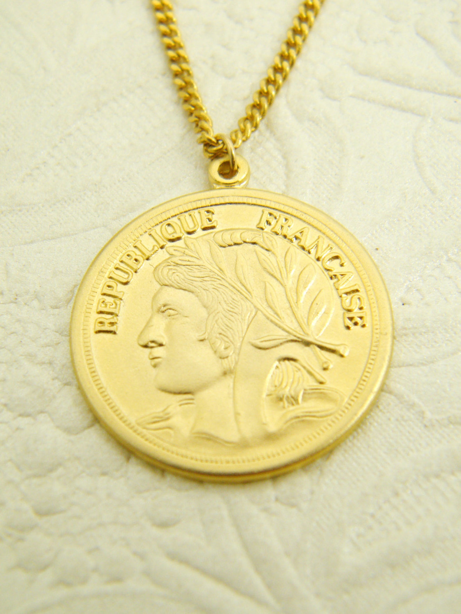 Gold Coin Necklace, Gold Plated Coin Pendant, Vintage Style Pendant ...
