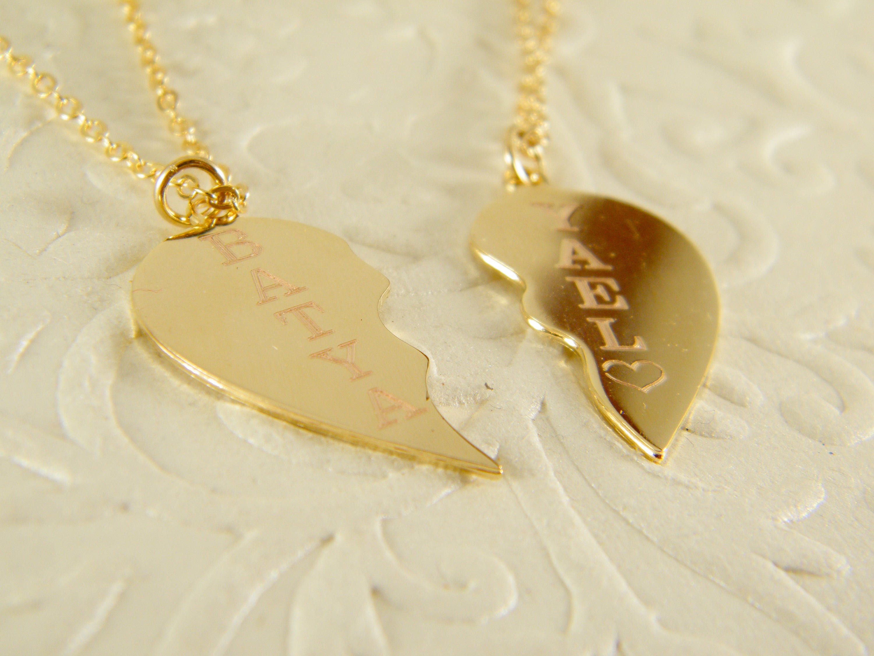 Gold Broken 2 Heart Necklaces Personalized Name Valentine's Gift - Etsy